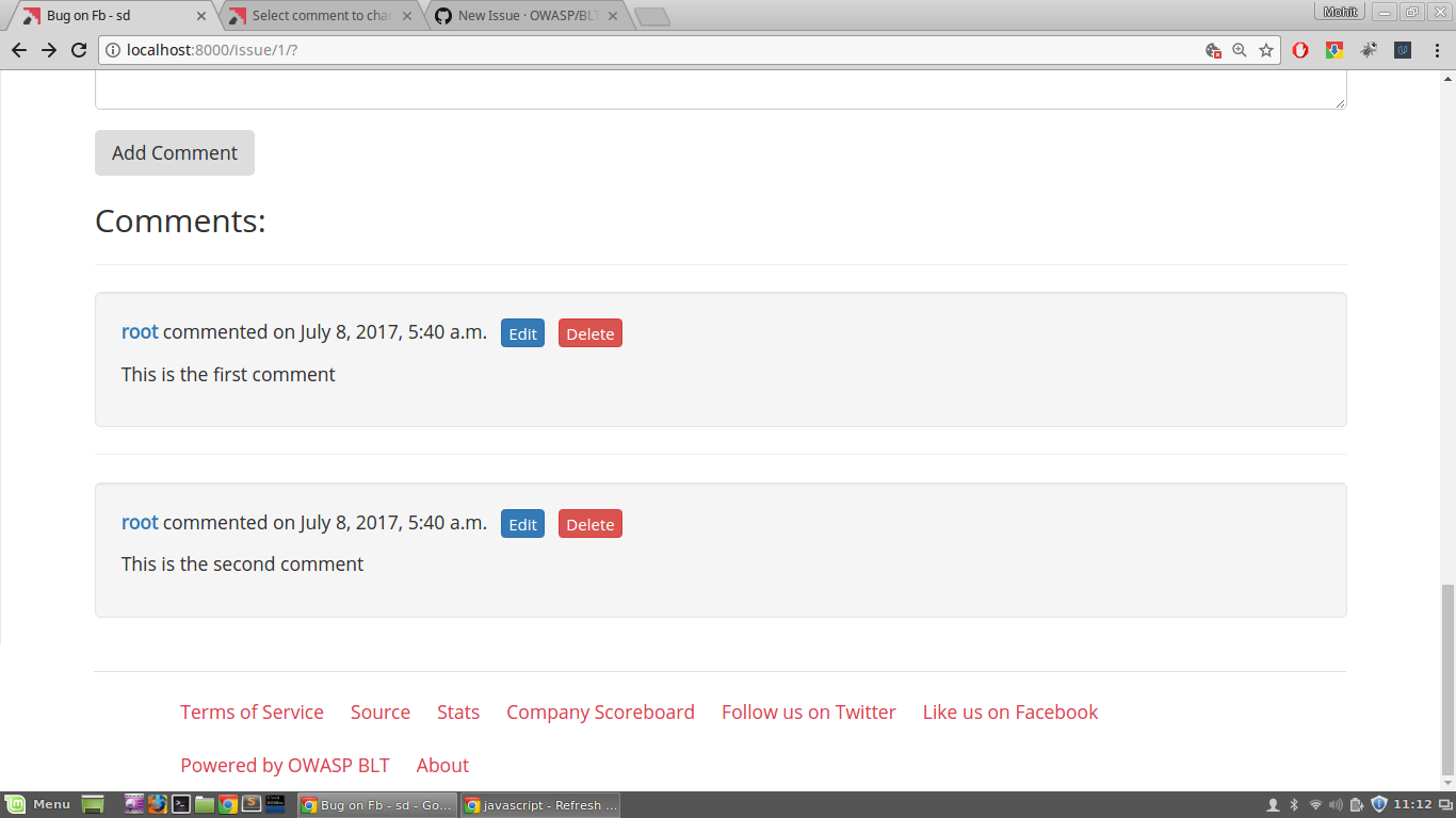 Comments rendered does not build upwards · Issue #305 · OWASP-BLT/BLT · GitHub