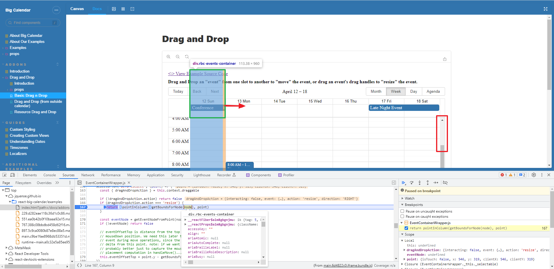 Horizontal resize of an all day event is failing when Time view is scrolled in Week mode · Issue ...
