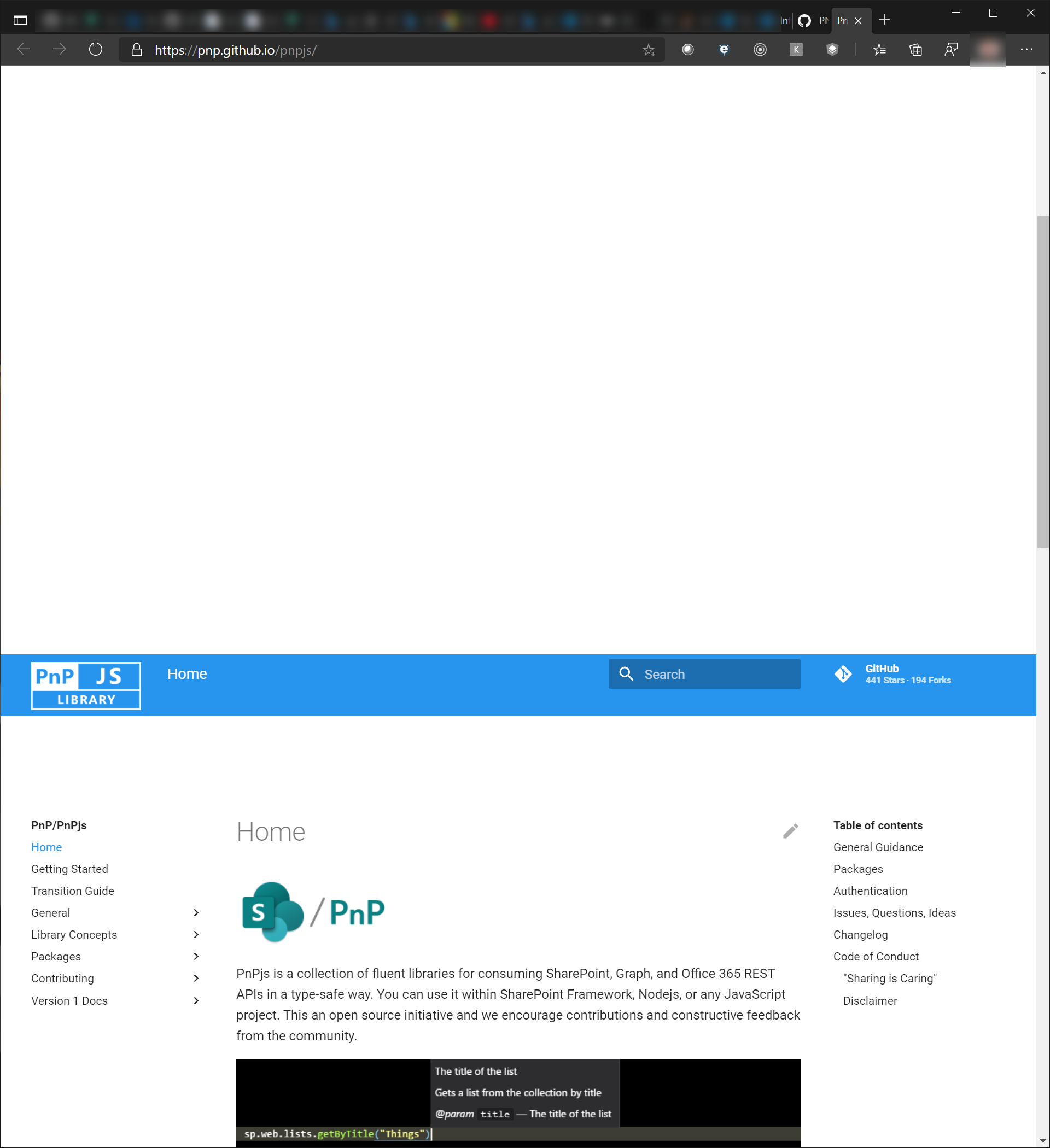 PNPJS page has an image blocking the text · Issue #1422 · pnp/pnpjs · GitHub