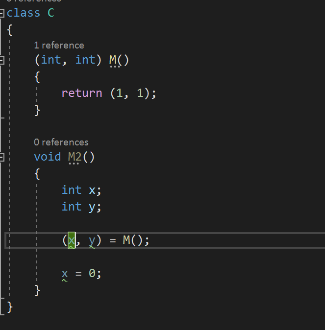 Reference highlighting incorrect with tuples · Issue #52621 · dotnet/roslyn · GitHub