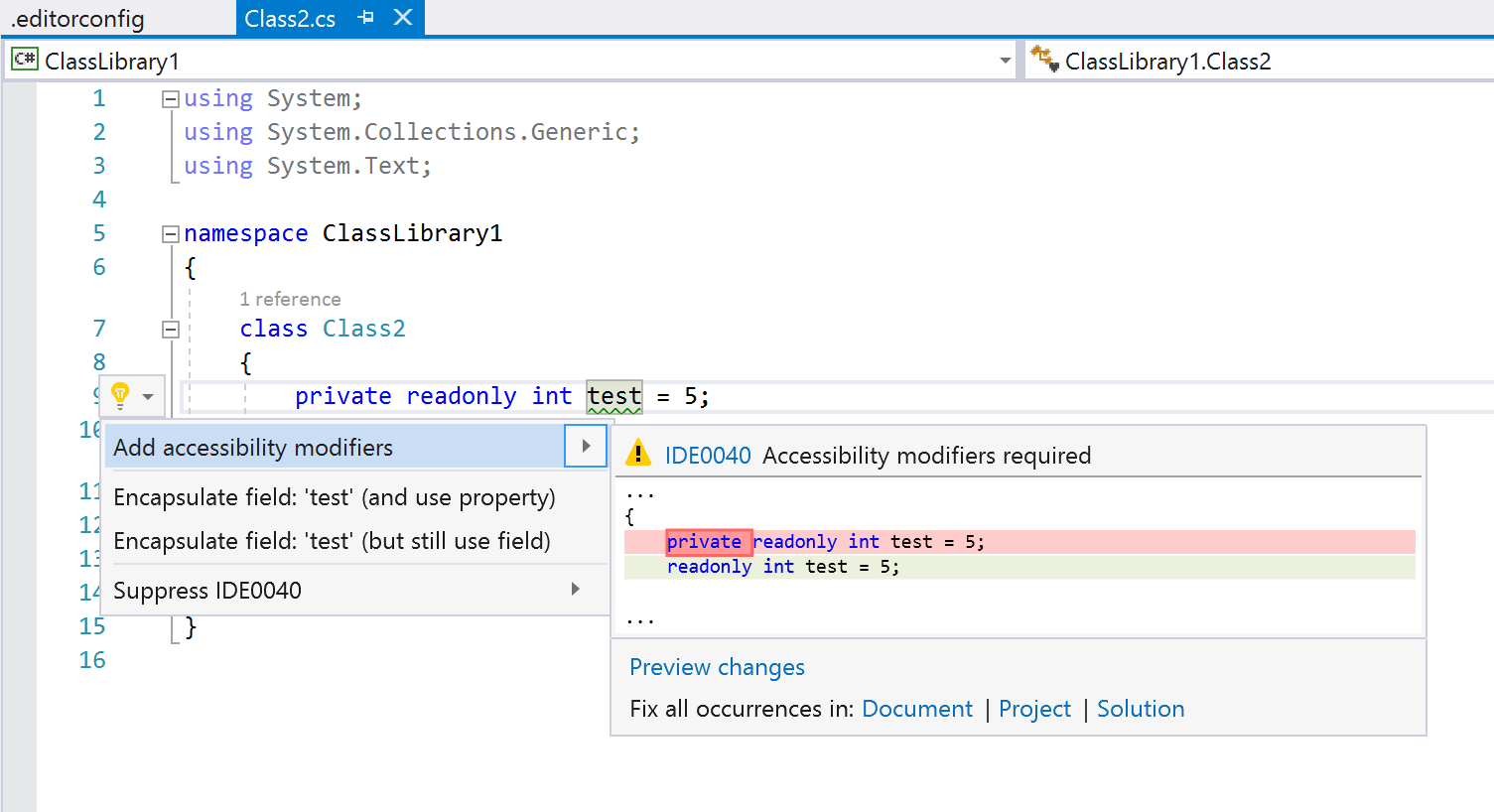 "Add accessibility modifiers" lightbulb fix dialogue misleading · Issue #29633 · dotnet/roslyn ...