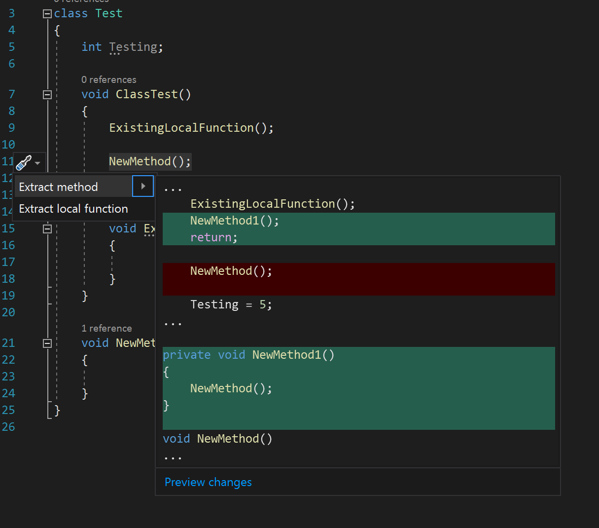 Extract method incorrectly inserts return statement when local function ...