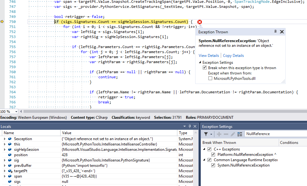 Nullreferenceexception In Intellisensecontrollerupdatecurrentparameter