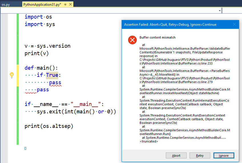 Assertion failed when using snippets · Issue #3538 · microsoft/PTVS · GitHub