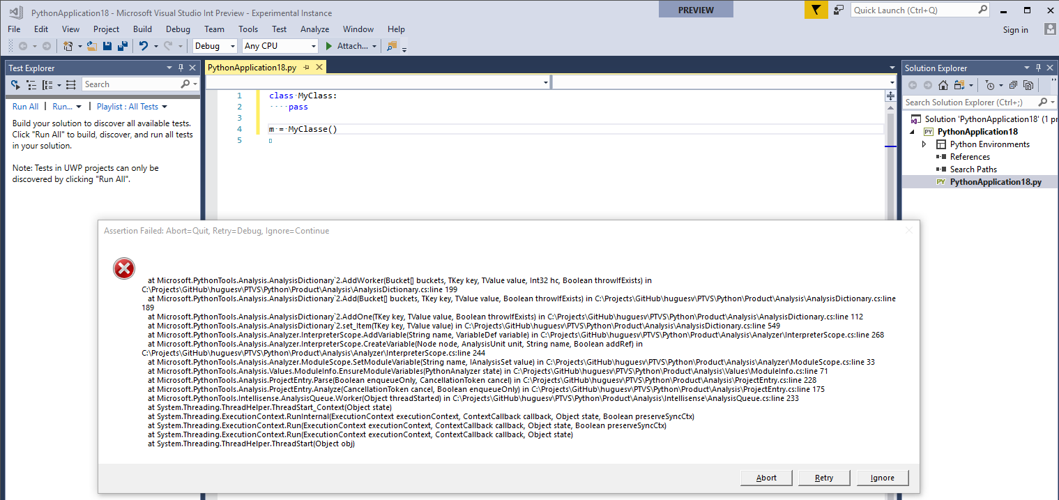 Assert in AnalysisDictionary.AddWorker · Issue #3940 · microsoft/PTVS · GitHub