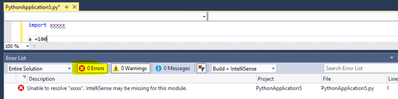 Wrong error count in Error List window when imported module is missing · Issue #4125 · microsoft ...