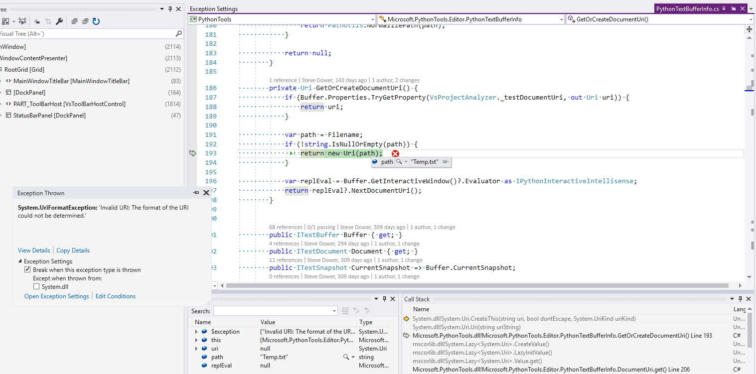 Crash due to UriFormatException when editing condition on breakpoint · Issue #4378 · microsoft ...