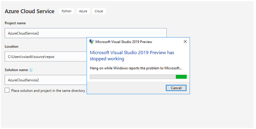 Crash creating azure cloud service project · Issue #4888 · microsoft ...