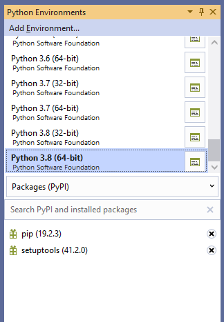 Python Environments does not show certain packages for python 3.8 ...