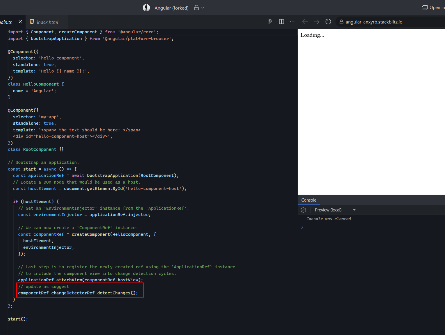 createComponent function example not work on 16.2.1 · Issue #51492 · angular/angular · GitHub