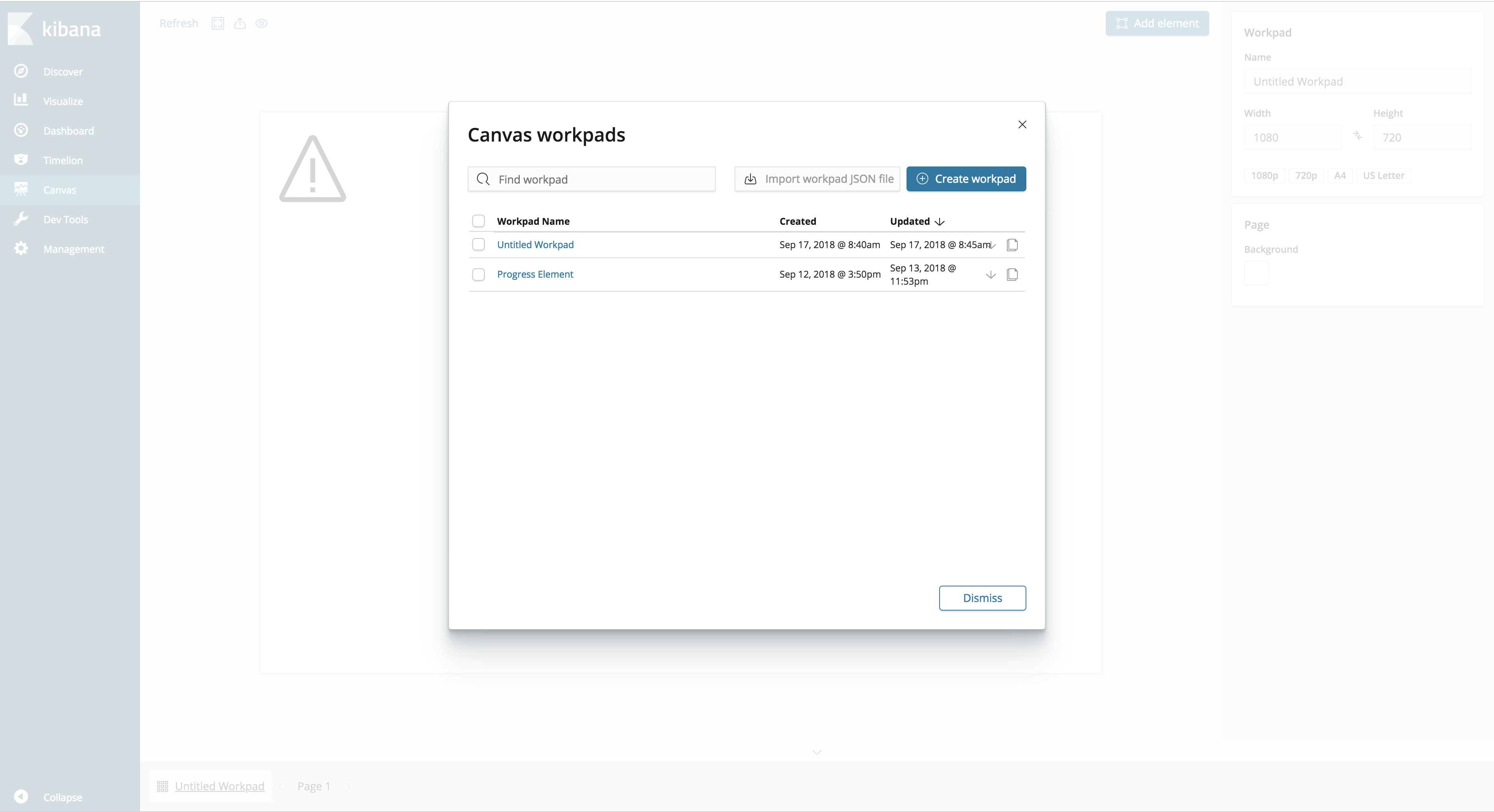 [Canvas] Overlapping columns in workpad loader · Issue #23233 · elastic/kibana · GitHub