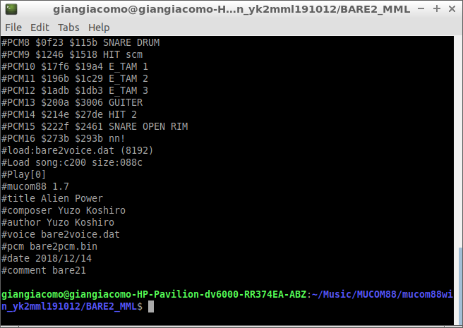 updated mucom88 emits #Unknown message and cannot compile mucom88win_yk2mml190107/BARE2_MML .muc ...