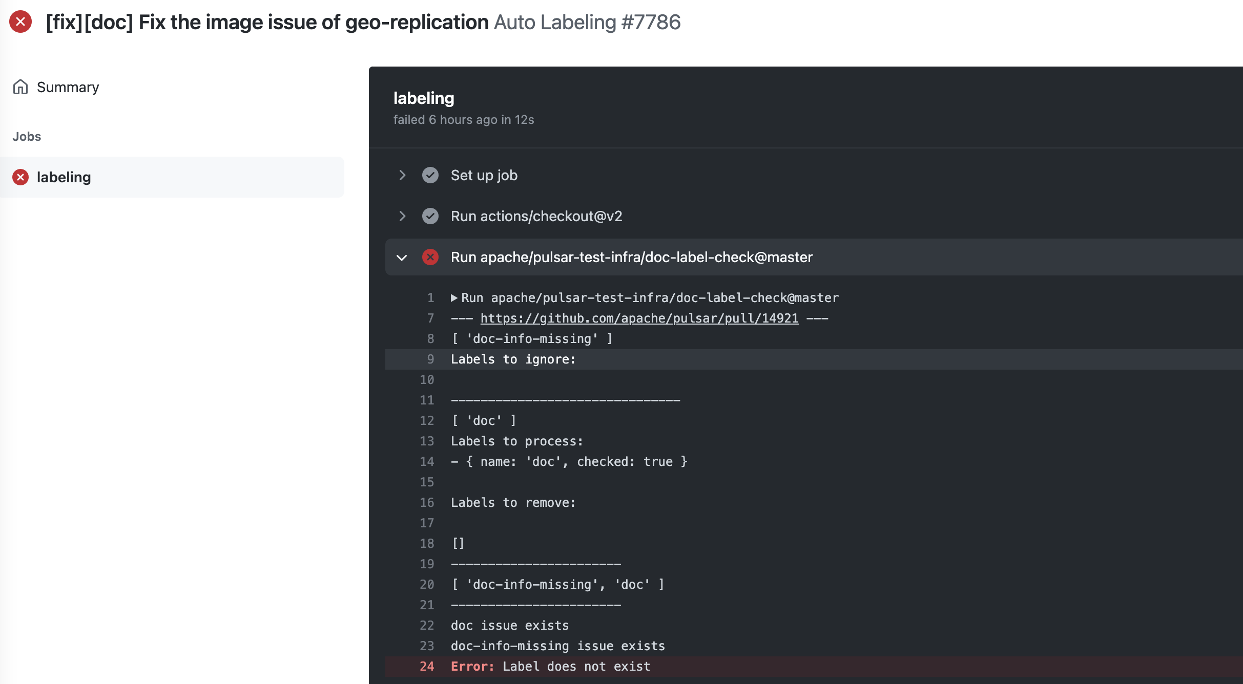 [ci] `auto Labeling` Failed · Issue 14942 · Apache Pulsar · Github