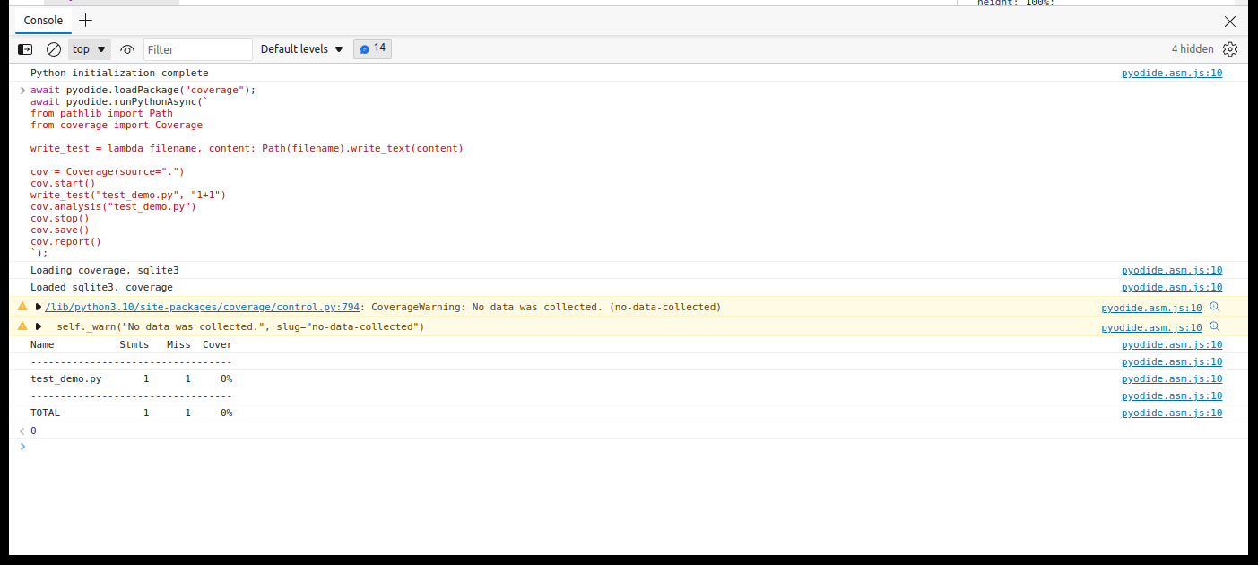 Doesn't seem to work in Pyodide · Issue #1450 · nedbat/coveragepy · GitHub