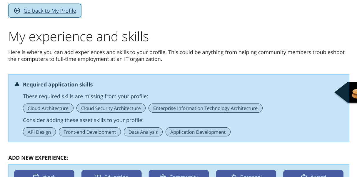 When a user views the Skills page of an application for the second (or ...