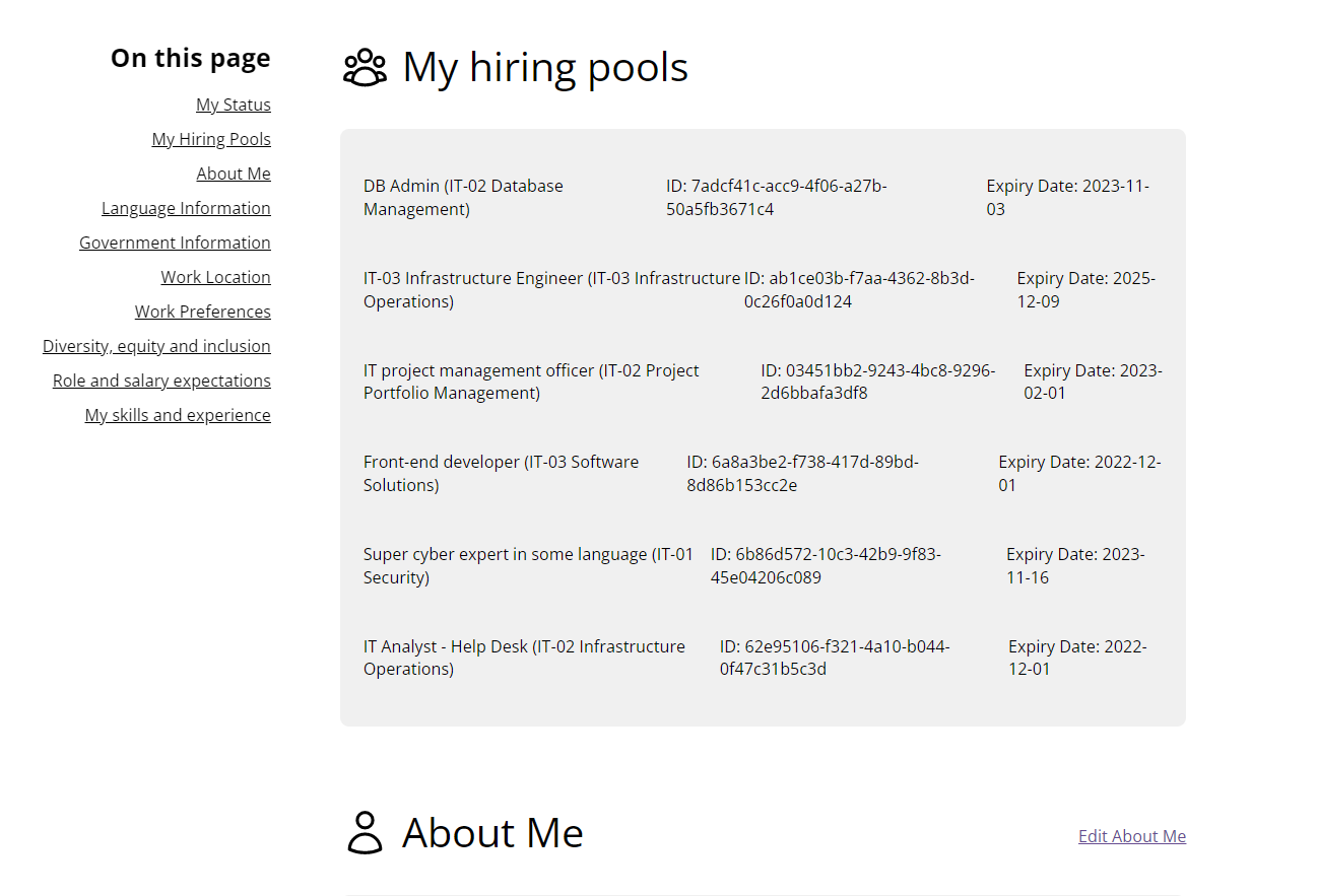 Remove "My hiring pools" from profile · Issue #4827 · GCTC-NTGC/gc-digital-talent · GitHub