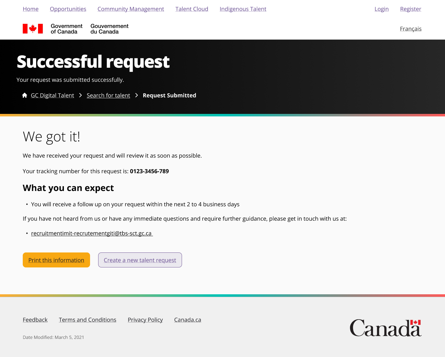 (Search Page) Confirmation page · Issue #5469 · GCTC-NTGC/gc-digital-talent · GitHub