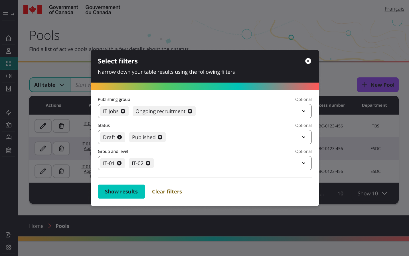 Add 'Publishing group' filter to 'Pools' table · Issue #6169 · GCTC ...