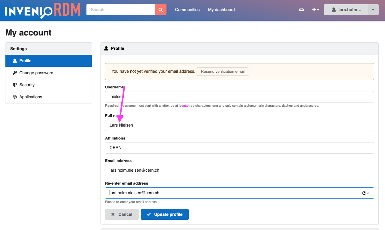 Backend: Update profile should update members · Issue #584 · inveniosoftware/invenio-communities ...