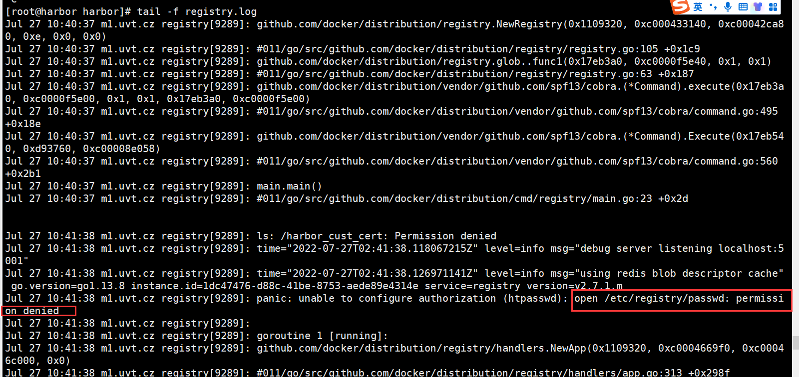 Installing harbor on openeuler 22.03 lts succeeded, but the nginx and registry containers failed ...