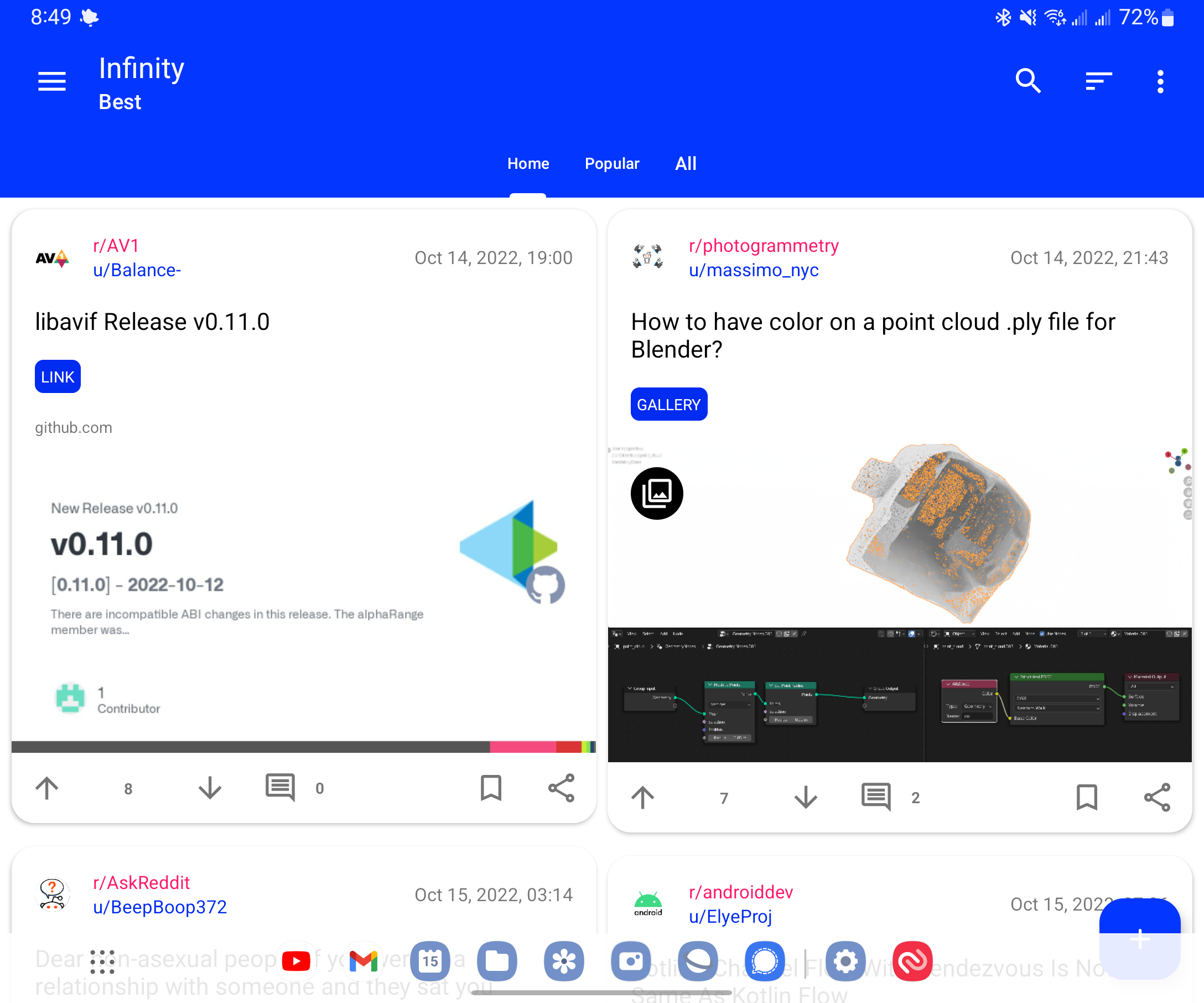 Bottom taskbar overlaps FAB in One UI 4.1.1 · Issue #1165 · Docile-Alligator/Infinity-For-Reddit ...