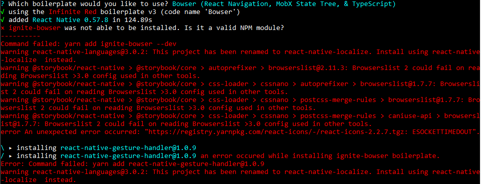 Ignite new app does not work · Issue #1380 · infinitered/ignite · GitHub
