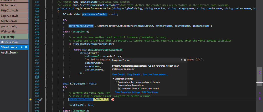 RegisterPerformanceCounter NullReferenceException · Issue #2543 · microsoft/ApplicationInsights ...