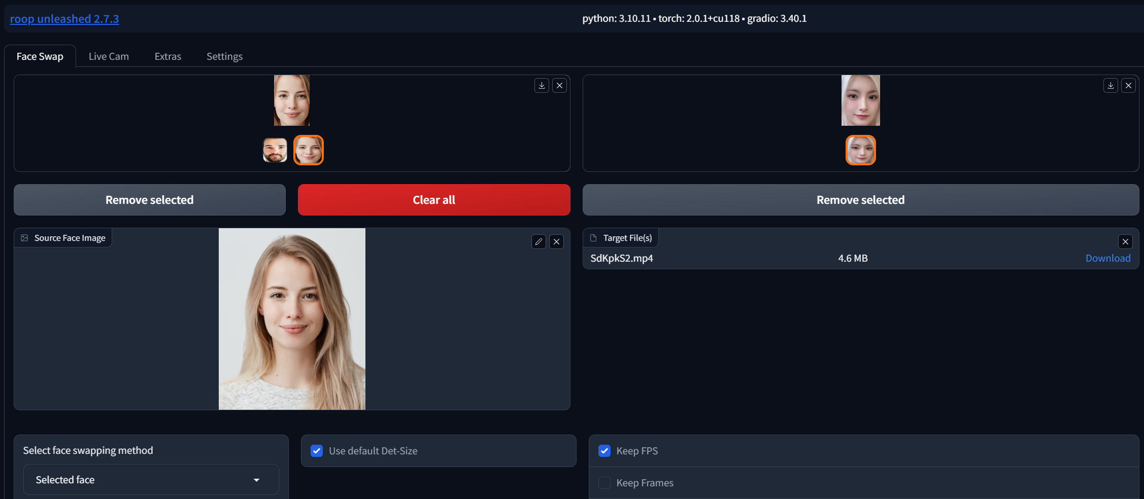 "Selected face" doesn't work · Issue #105 · C0untFloyd/roop-unleashed · GitHub