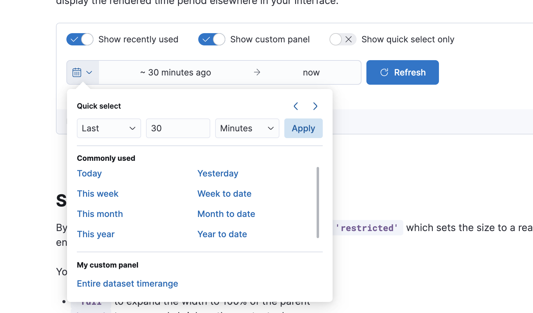Give the option to change the position on the quick select panels of the SuperDatePicker · Issue ...