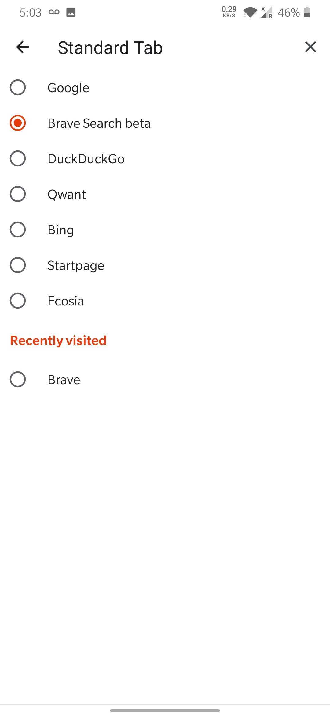 Recent search lists `Brave` as search engine whereas the built-in one ...