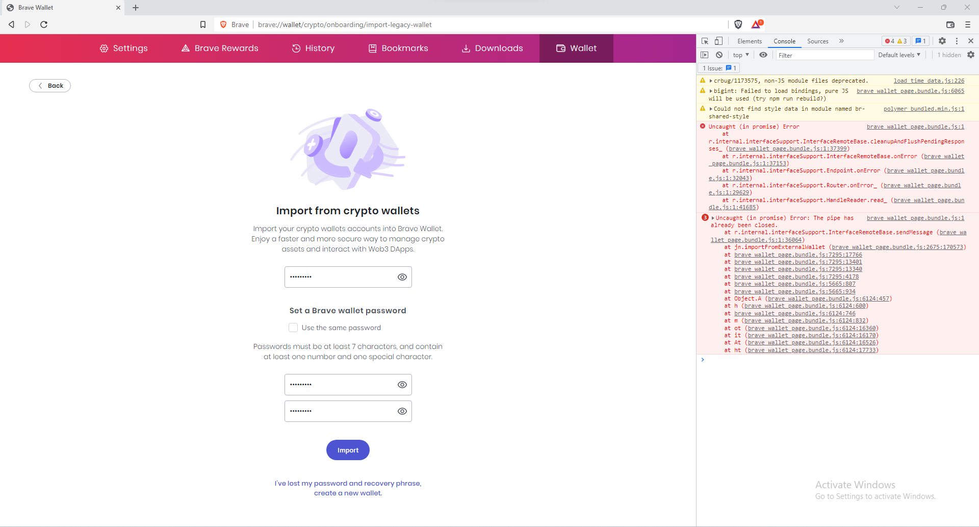 Unable to import/migrate with new onboarding when legacy wallet is used · Issue #25612 · brave ...