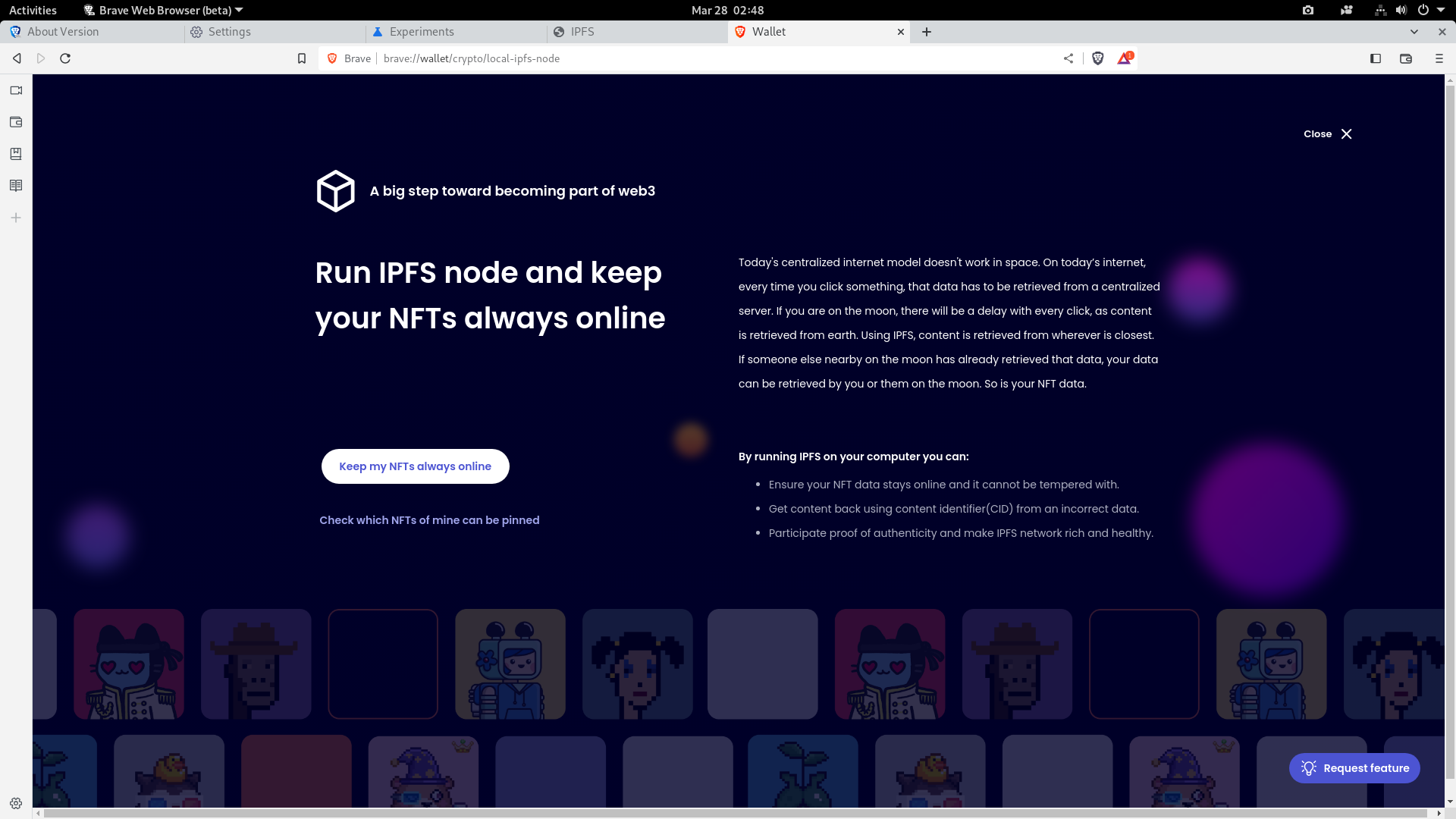 NFT Pinning Fixes · Issue #28616 · brave/brave-browser · GitHub