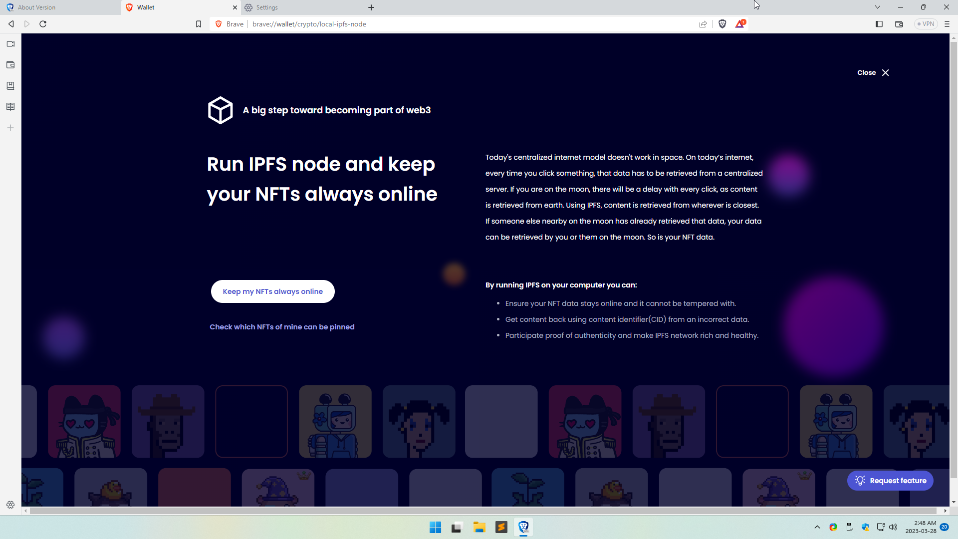 NFT Pinning Fixes · Issue #28616 · brave/brave-browser · GitHub