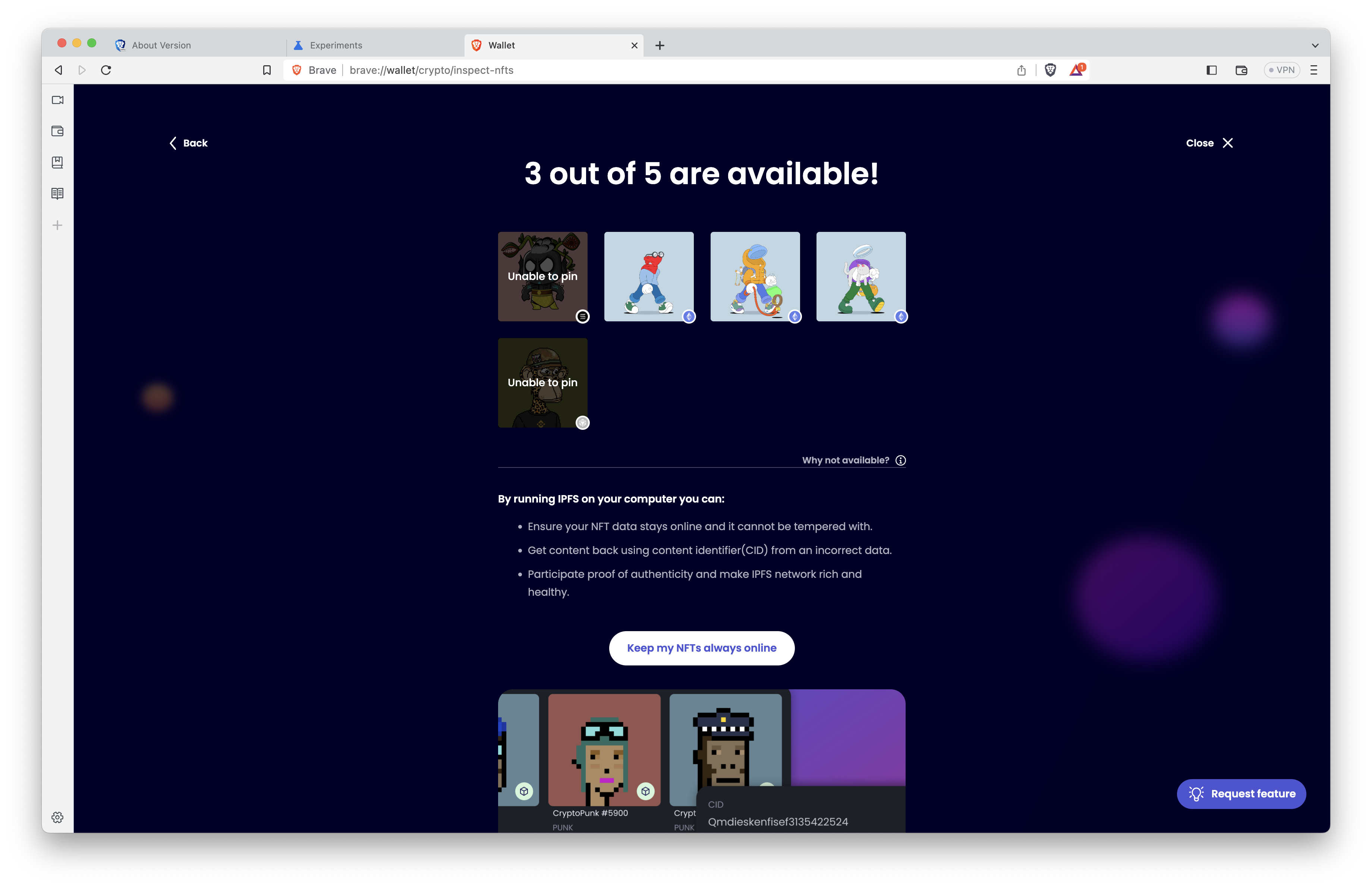 NFT Pinning Fixes · Issue #28616 · brave/brave-browser · GitHub