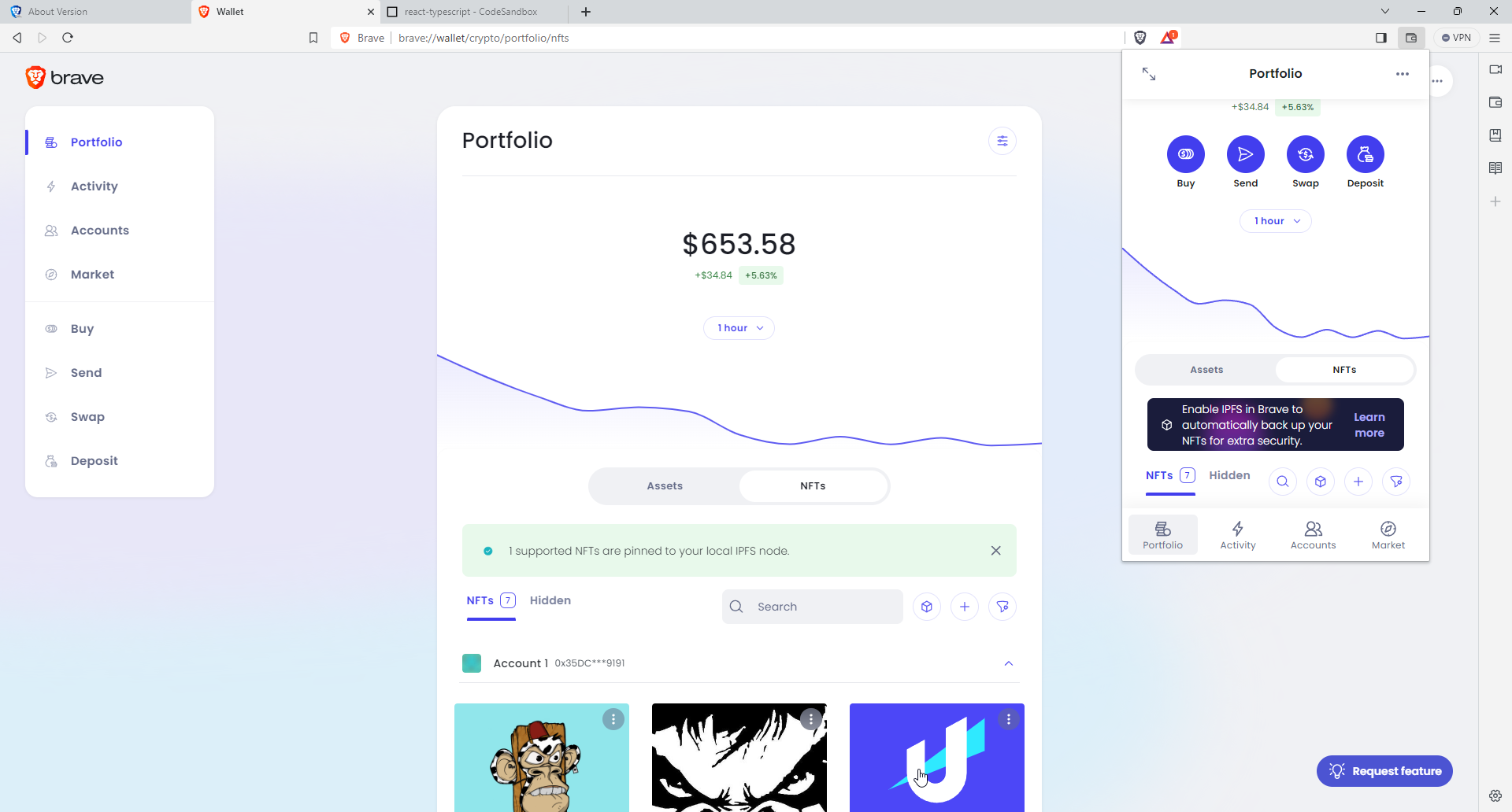 Ipfs Pinning Banner Is Not Consistent Between Nft Tab In Wallet Page And Panel · Issue 32570