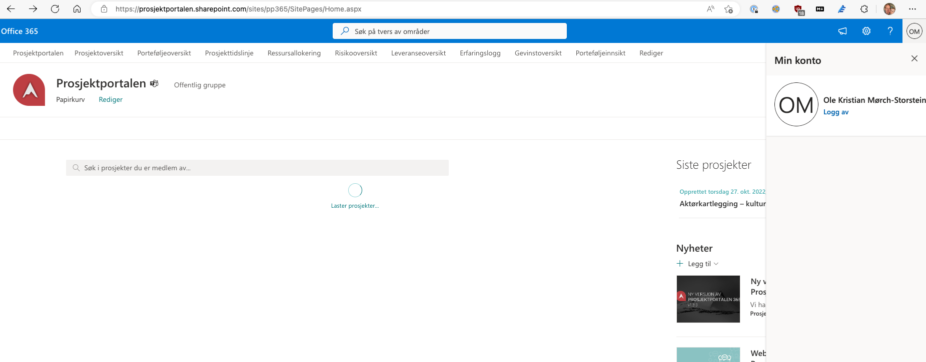 Restrictive guest user access causes "Prosjektutlisting" (PP365 front ...