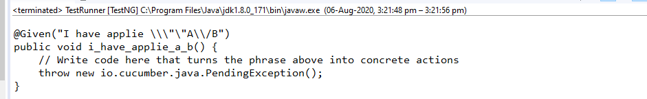 /" in a gherkin step Glue code matching glue code generated is match ...