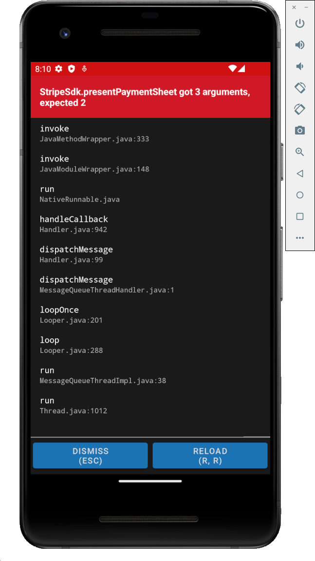 StripeSdk.presentPaymentSheet got 3 arguments, expected 2 · Issue #1351 · stripe/stripe-react ...