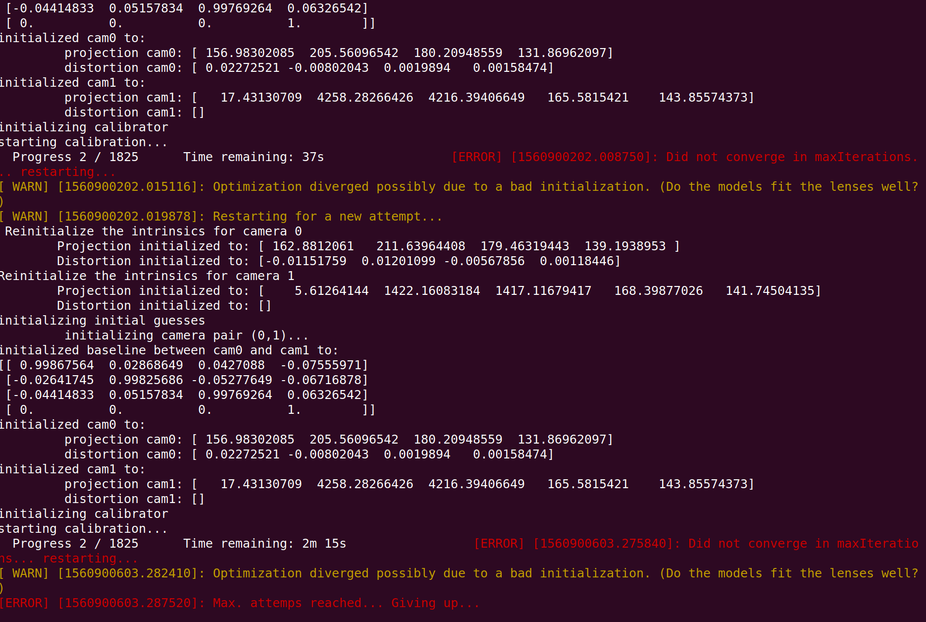 Did not coverge in maxIterations - Multicam Calibration · Issue #288 · ethz-asl/kalibr · GitHub