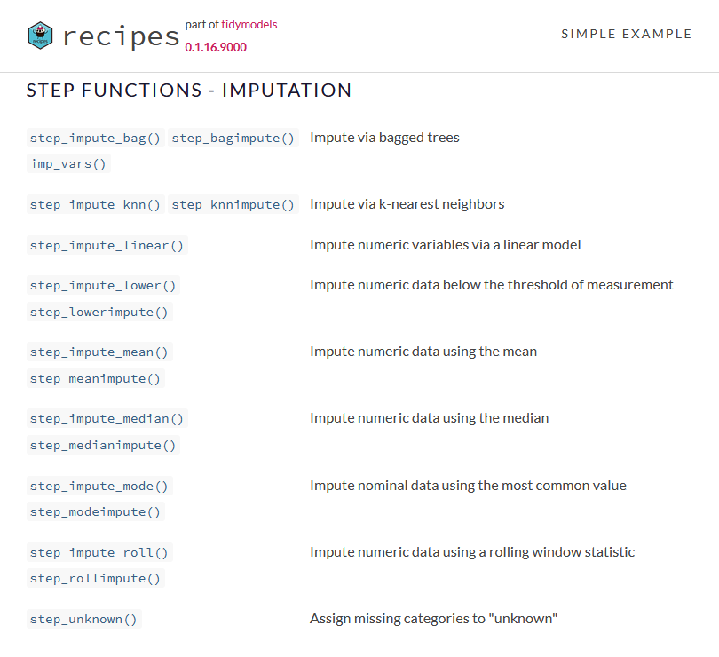 `step Impute ` Are Missing From The Reference Section Of The Recipes S Pkgdown Site · Issue