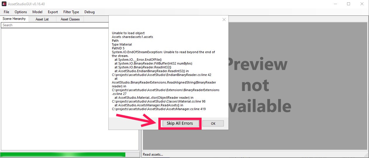 Skip All Errors Button · Issue #1057 · Perfare/AssetStudio · GitHub