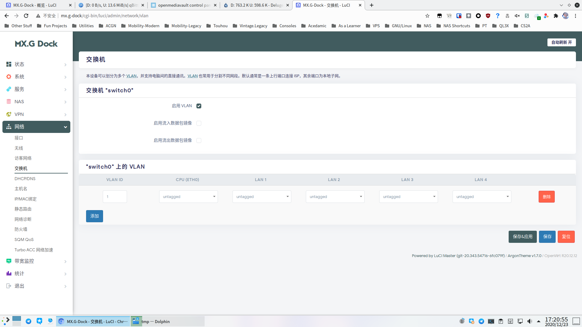在Lean OpenWrt / 网络—交换机下无法显示接口速率 · Issue #156 · jerrykuku/luci-theme-argon · GitHub