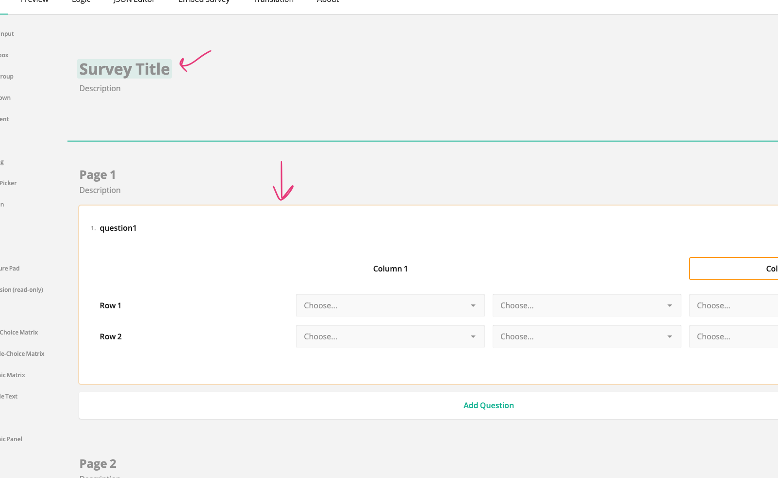 Matrix Column Selection · Issue 3313 · Surveyjssurvey Creator · Github