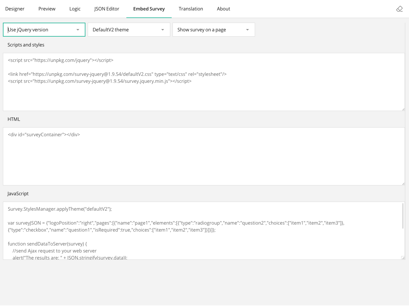 Embed Survey page redesign. · Issue #3596 · surveyjs/survey-creator ... Embed Survey page redesign. · Issue #3596 · surveyjs/survey-creator ...