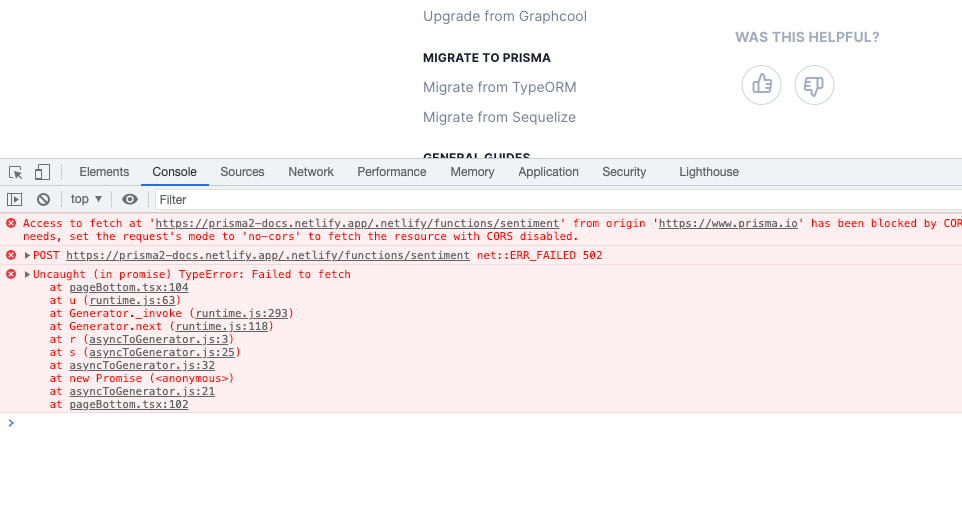 Clicking on "Was this Helpful?" is not working · Issue #2426 · prisma/docs · GitHub