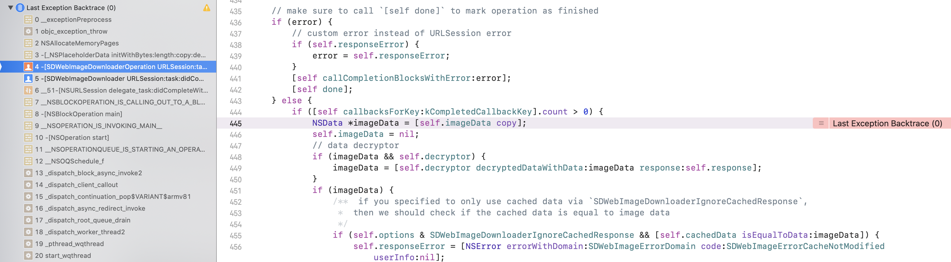 App Crash on SDWebImage: -[SDWebImageDownloaderOperation URLSession:task:didCompleteWithError ...