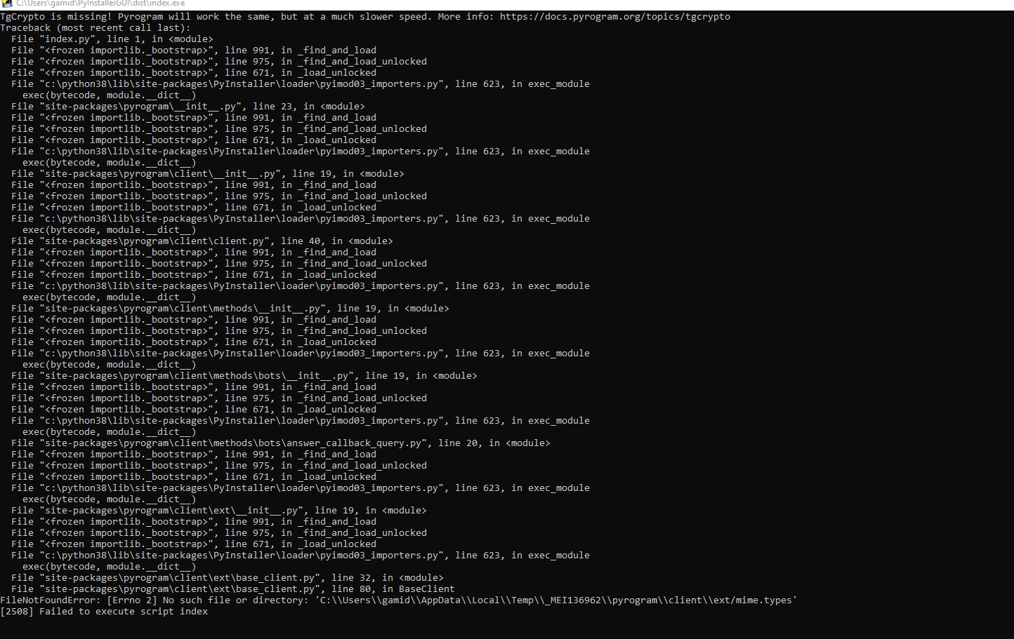 Error On Launching Index Exe · Issue 5100 · Pyinstaller Pyinstaller · Github