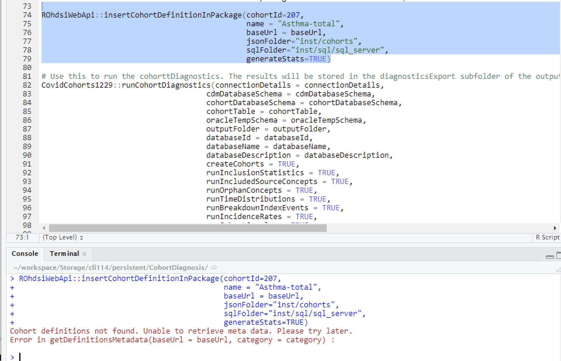 Error in getDefinitionsMetaData · Issue #310 · OHDSI/CohortDiagnostics · GitHub