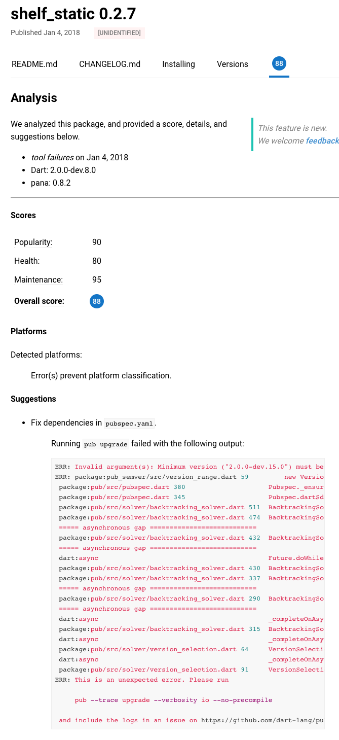 pana is failing on recent published packages · Issue #877 · dart-lang/pub-dev · GitHub