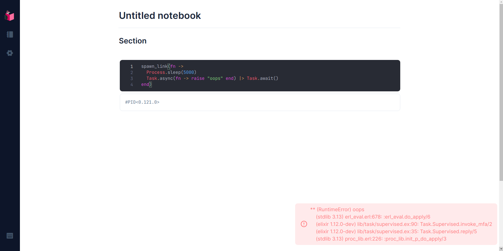 Livebook should detect when the evaluator process crashes and show that as an error to the cell ...